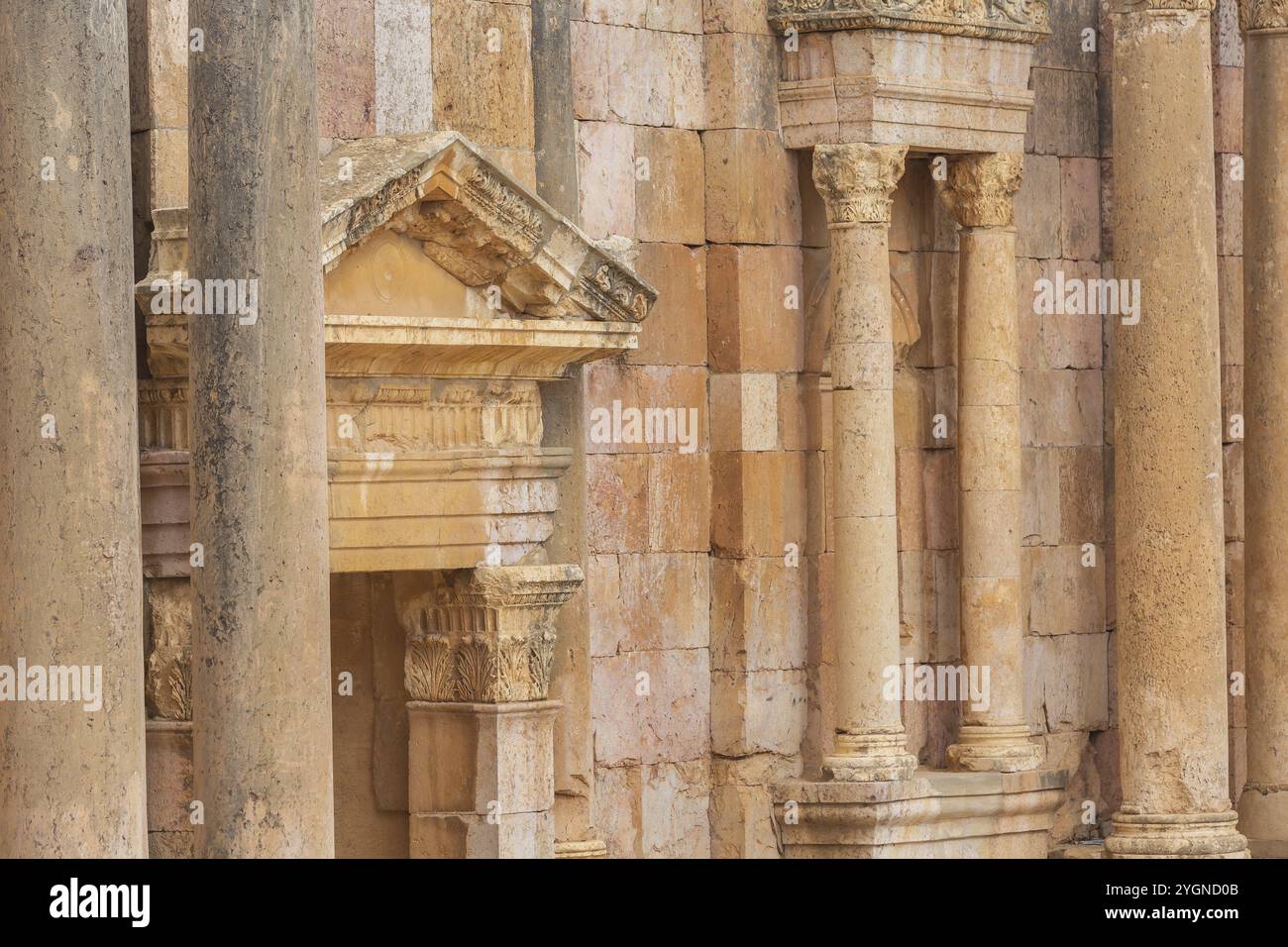Jerash, Jordan close-up details of Roman amphitheater South Theatre in ...