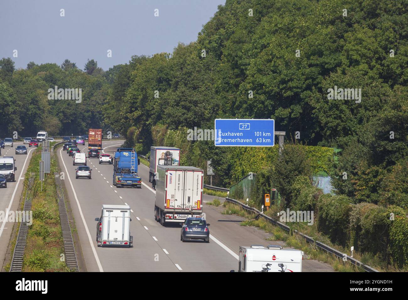 Motorway A 27 with cars and traffic sign, Bremen, Germany, Europe Stock ...