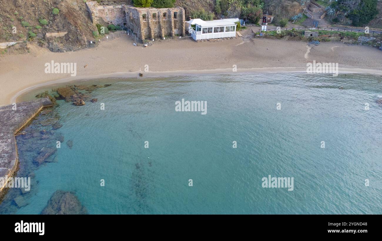 Aerial view of the Pan di Zucchero rock and Masua beach on the west ...