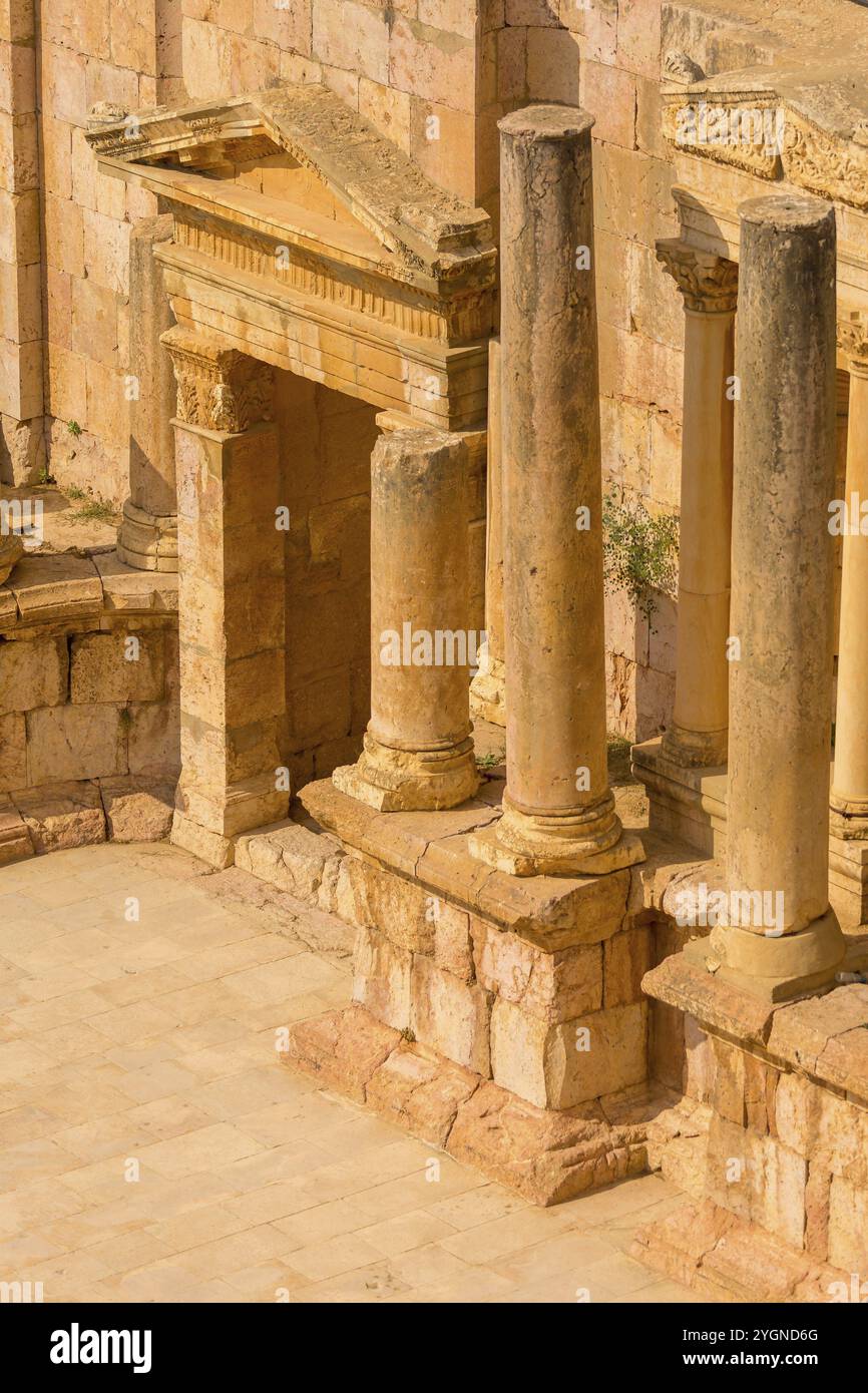 Jerash, Jordan close-up details of Roman amphitheater South Theatre in ...