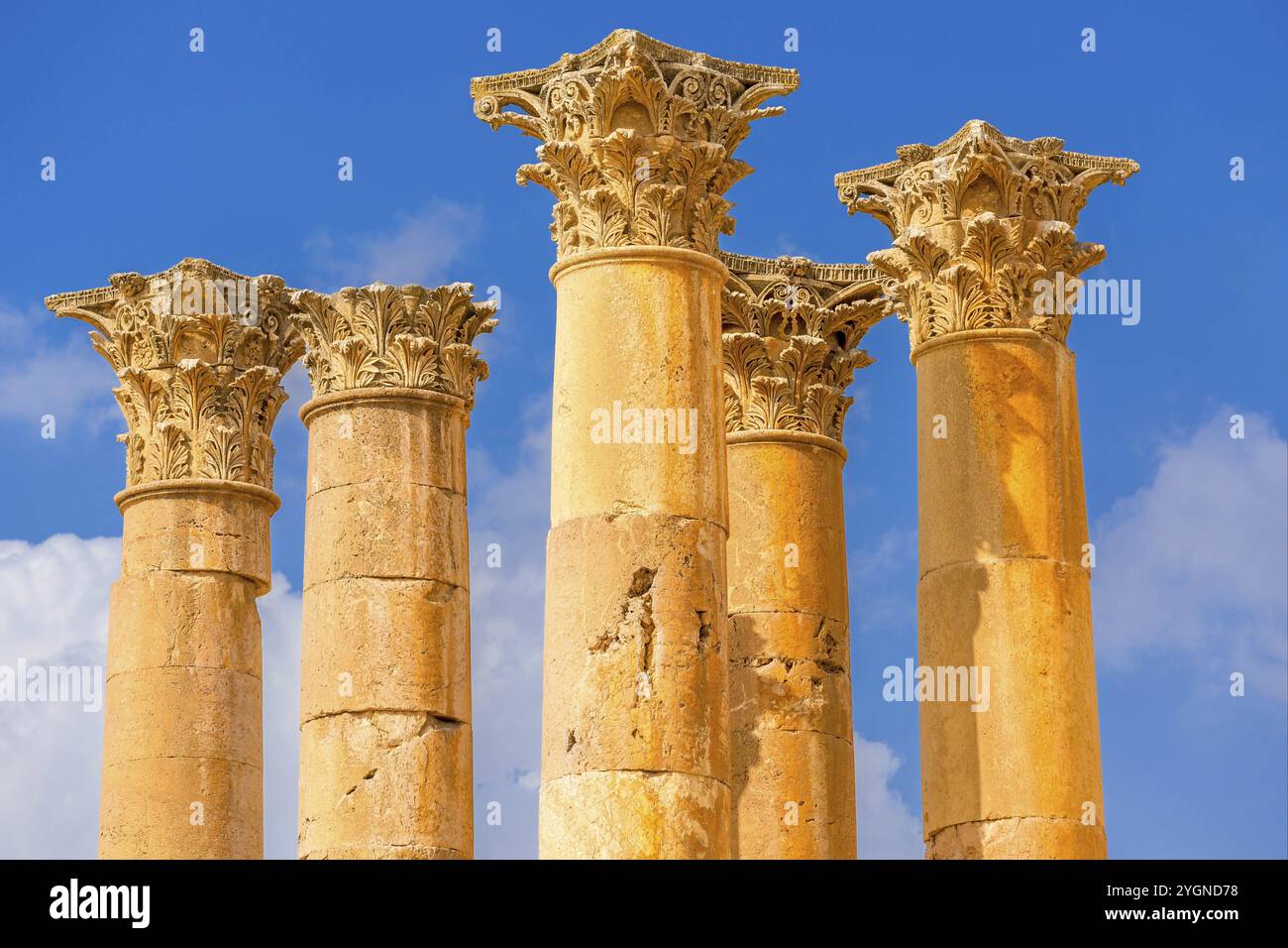 Jerash, Jordan close-up Temple of Artemis columns in the ancient Roman ...