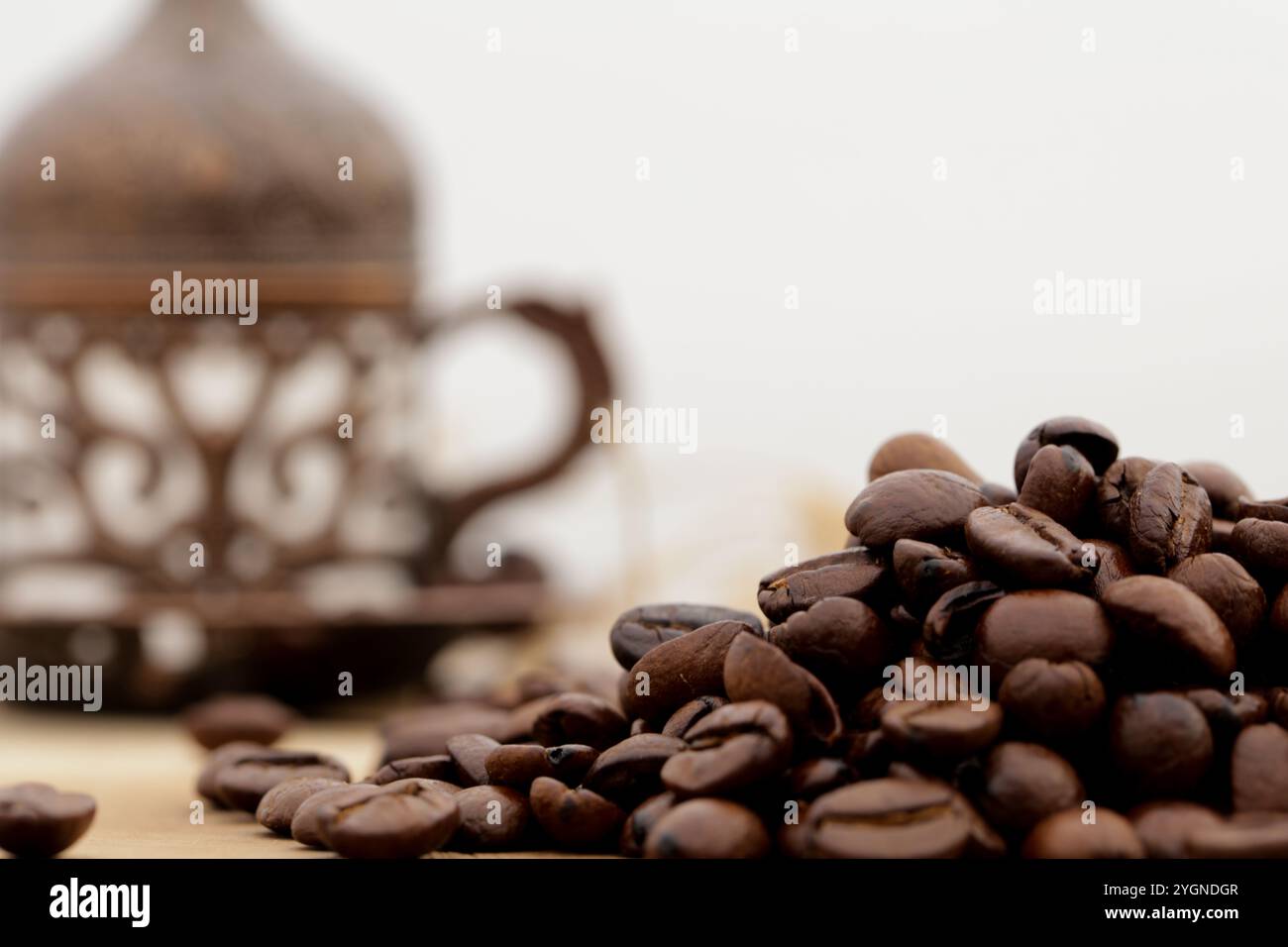 Gaziantep, Turkey. Coffey beans and traditional cups of coffee in a ...