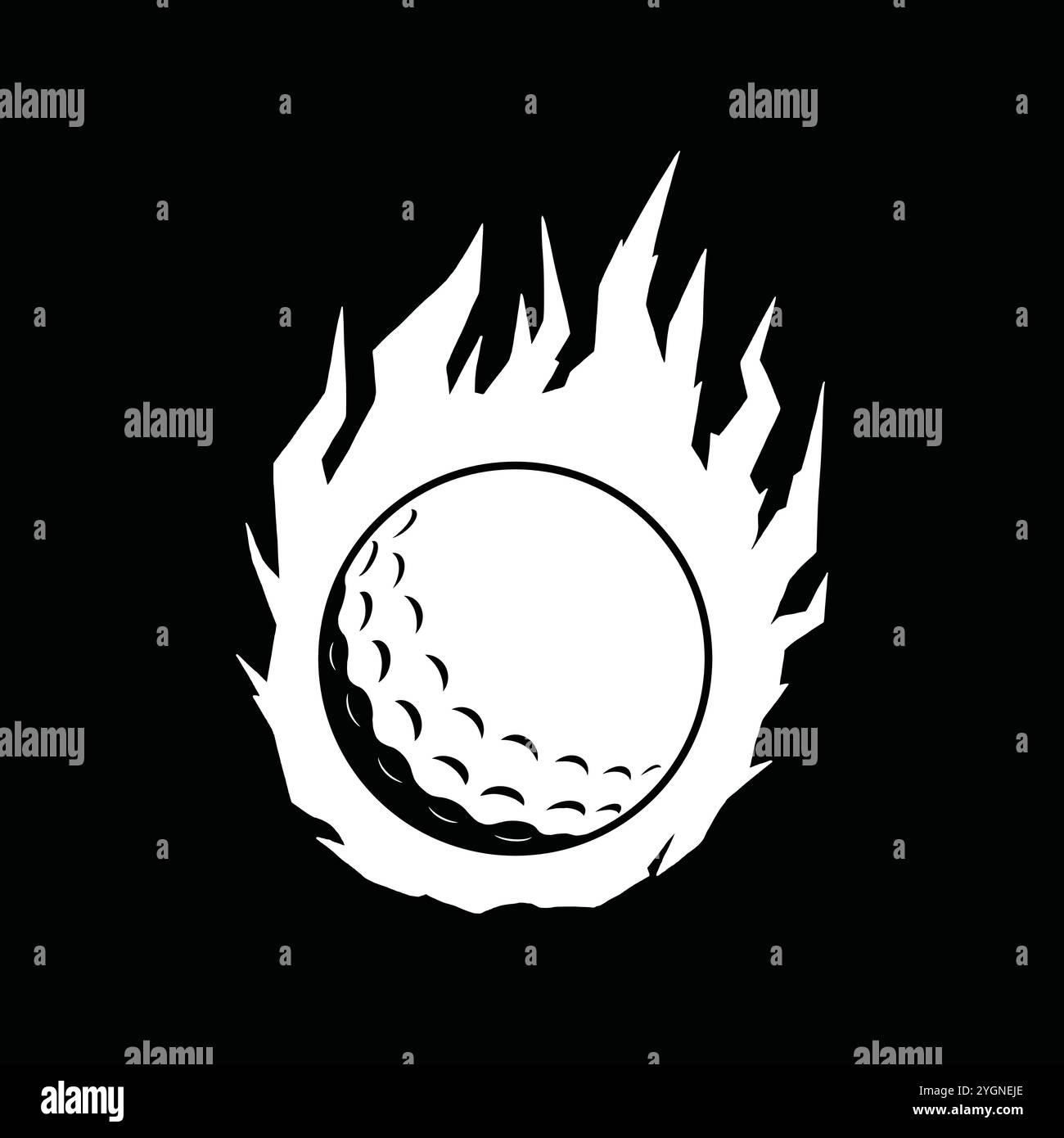 Golf ball with fire and flame shape vector illustration. Flaming golf ...