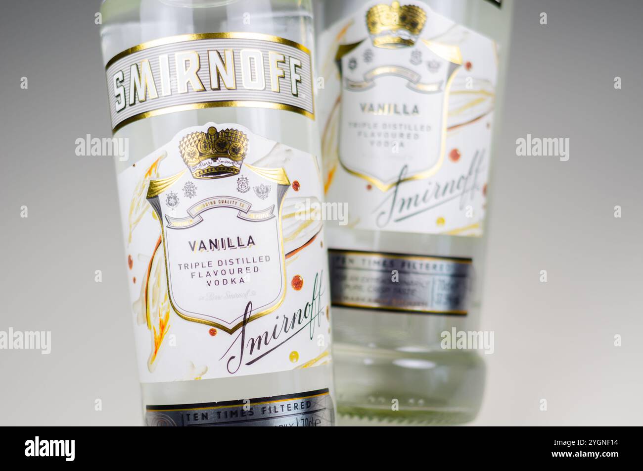 LONDON, UNITED KINGDOM - APRIL 17, 2024 Smirnoff Vanilla Vodka is ...