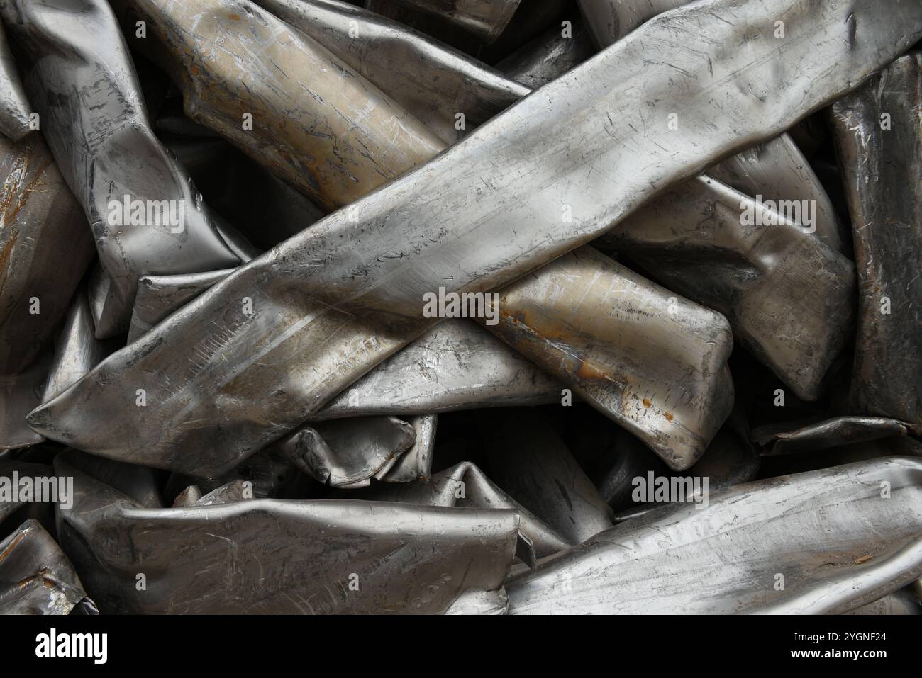 Smashed crushed twisted compressed metal pipes, steel, metallic Stock ...