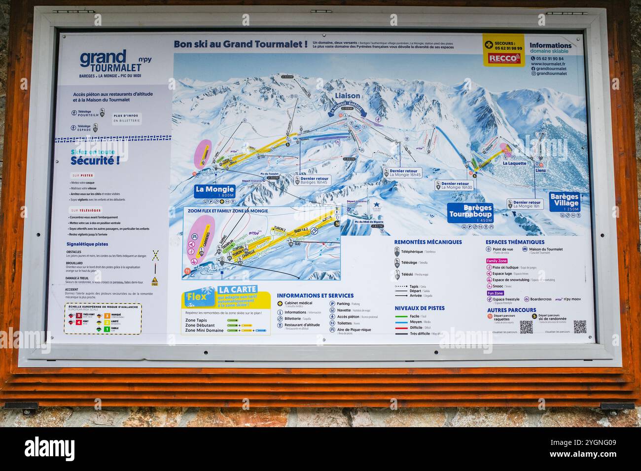 La Mongie, France - 2 Nov, 2024: A map of the Grand Tourmalet ski area ...