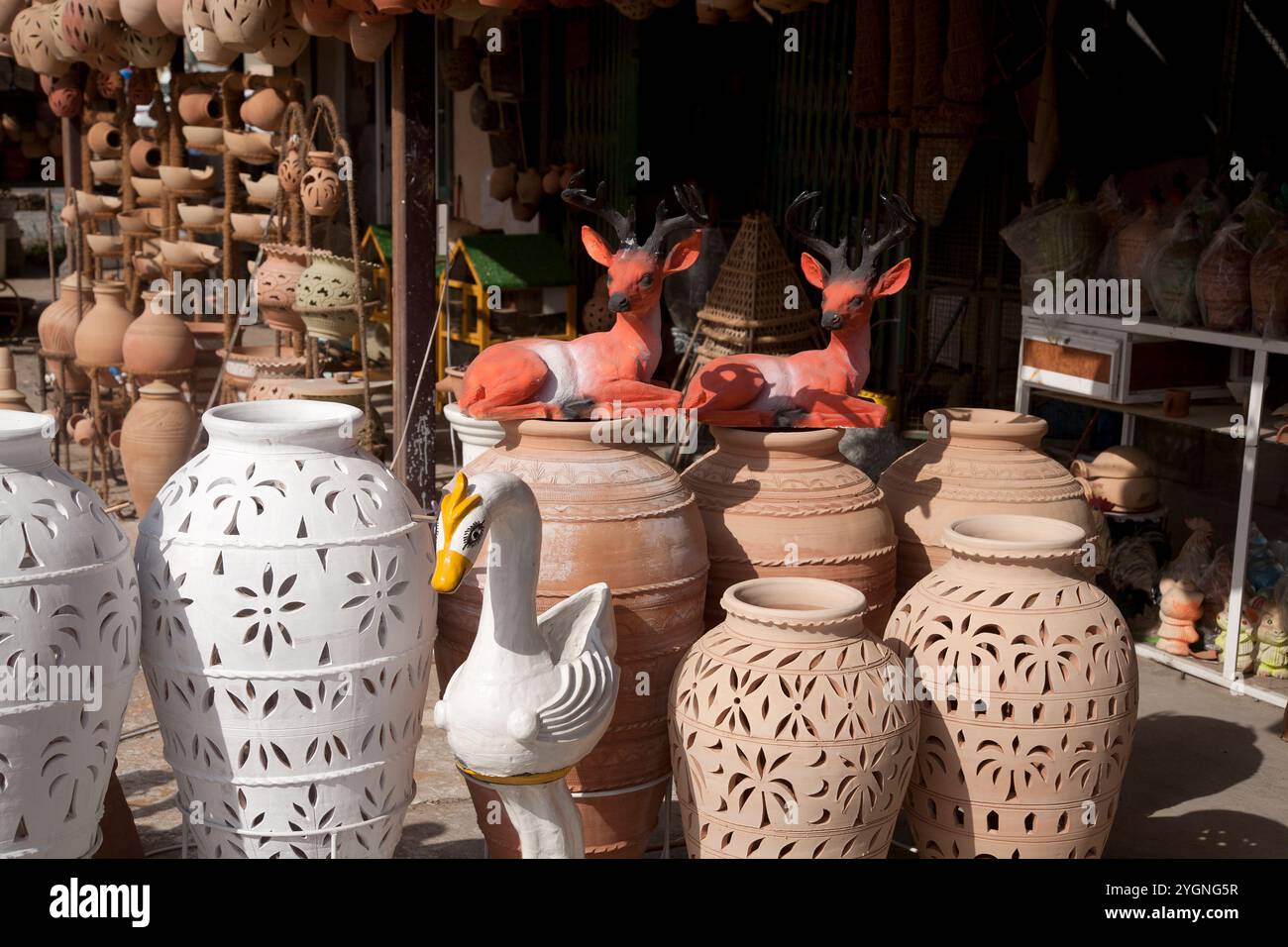 traditional clay pots hanging souq fanja al-hadith fanja oman middle ...
