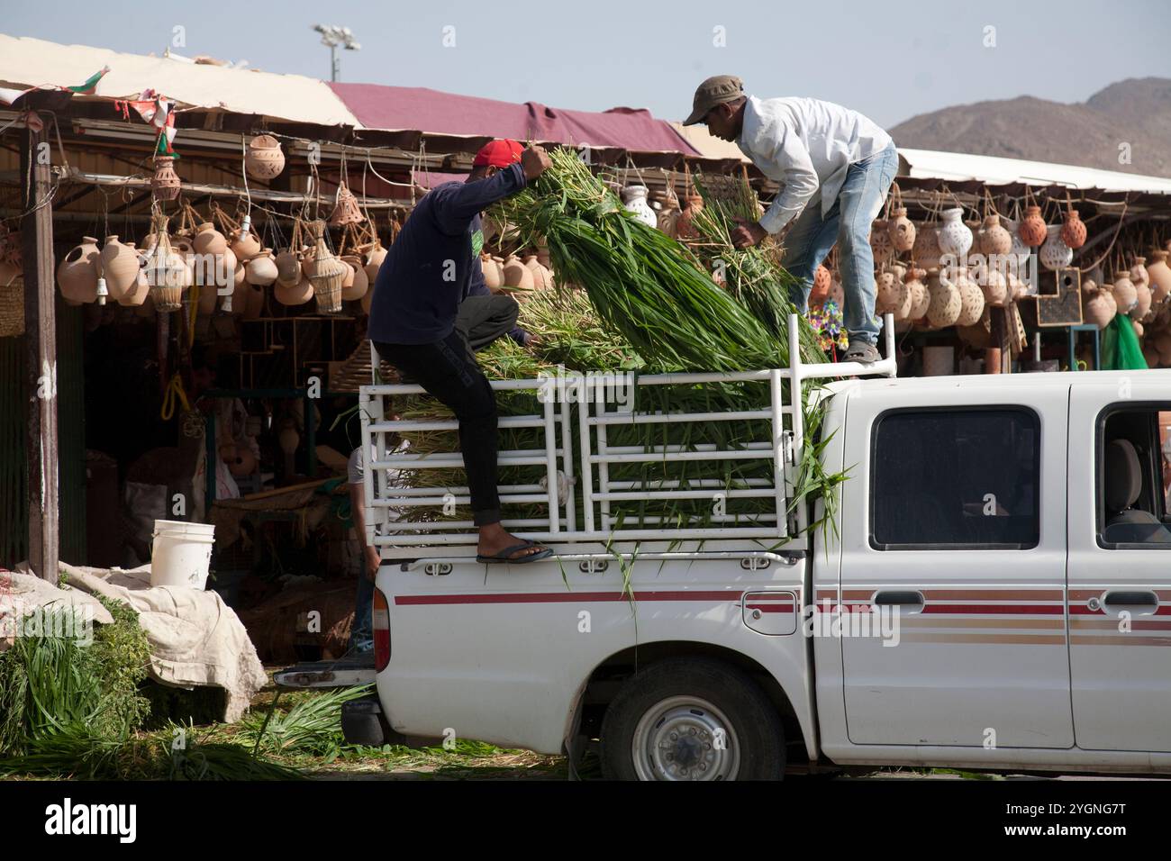 traditional clay pots hanging souq fanja al-hadith fanja oman middle ...