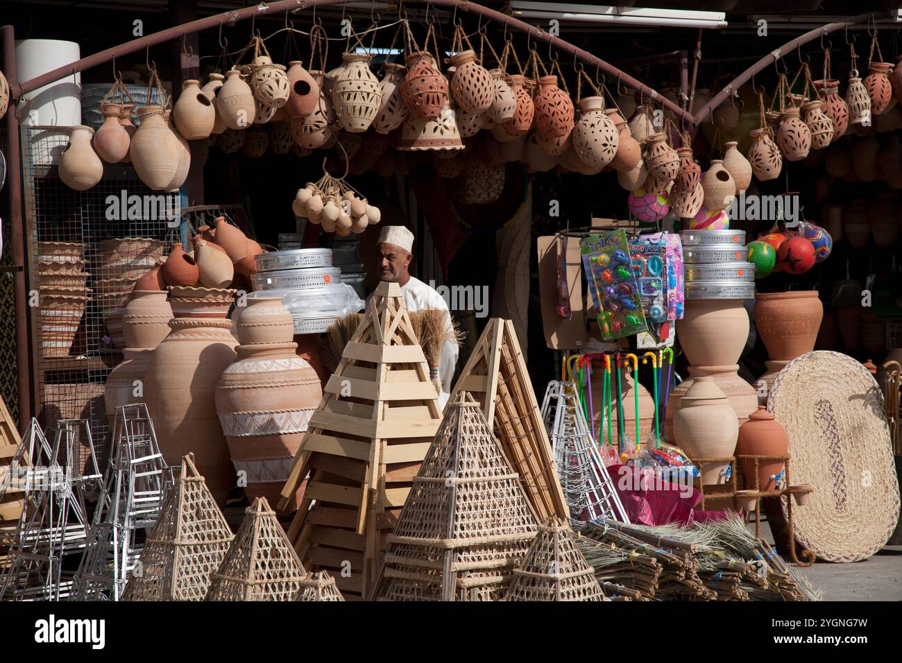 traditional clay pots hanging souq fanja al-hadith fanja oman middle ...