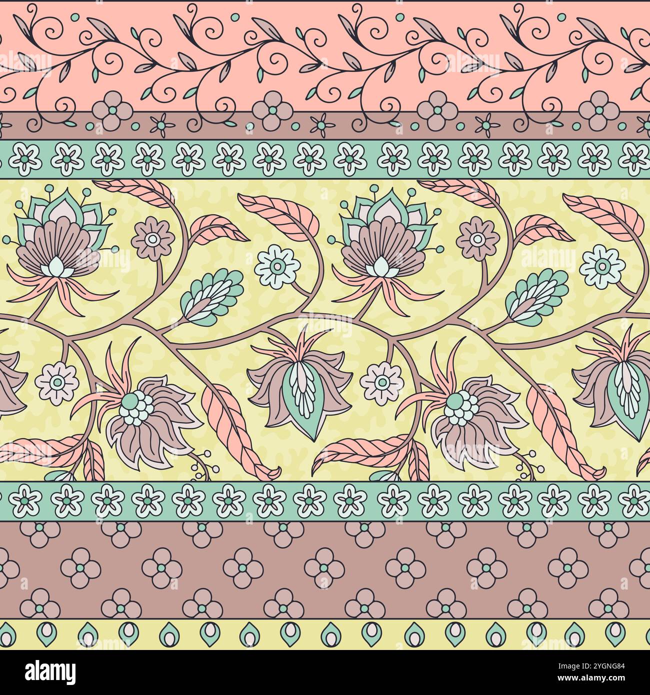 Floral seamless border pattern with indian trailing flowers motifs ...