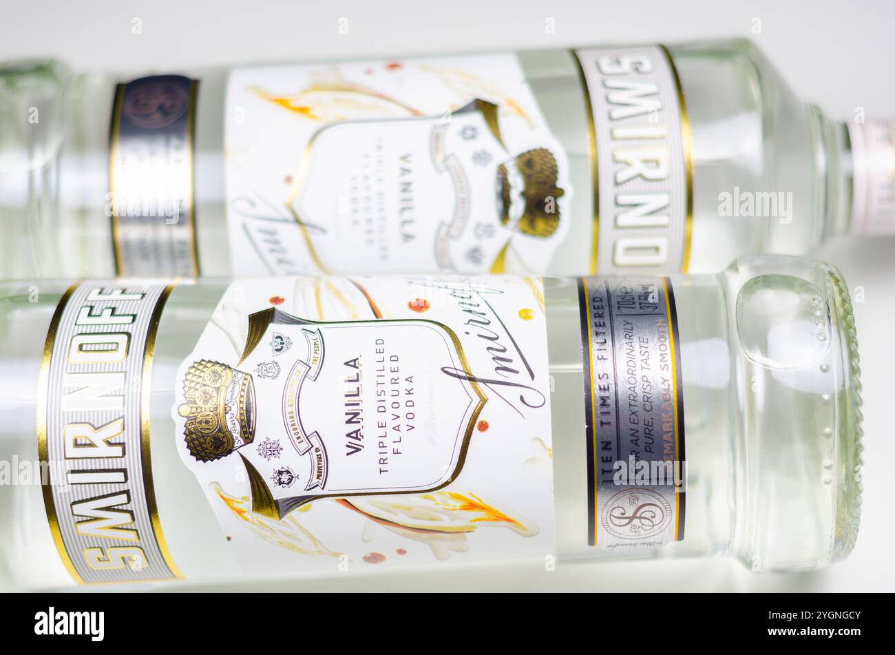 LONDON, UNITED KINGDOM - APRIL 17, 2024 Smirnoff Vanilla Vodka is ...