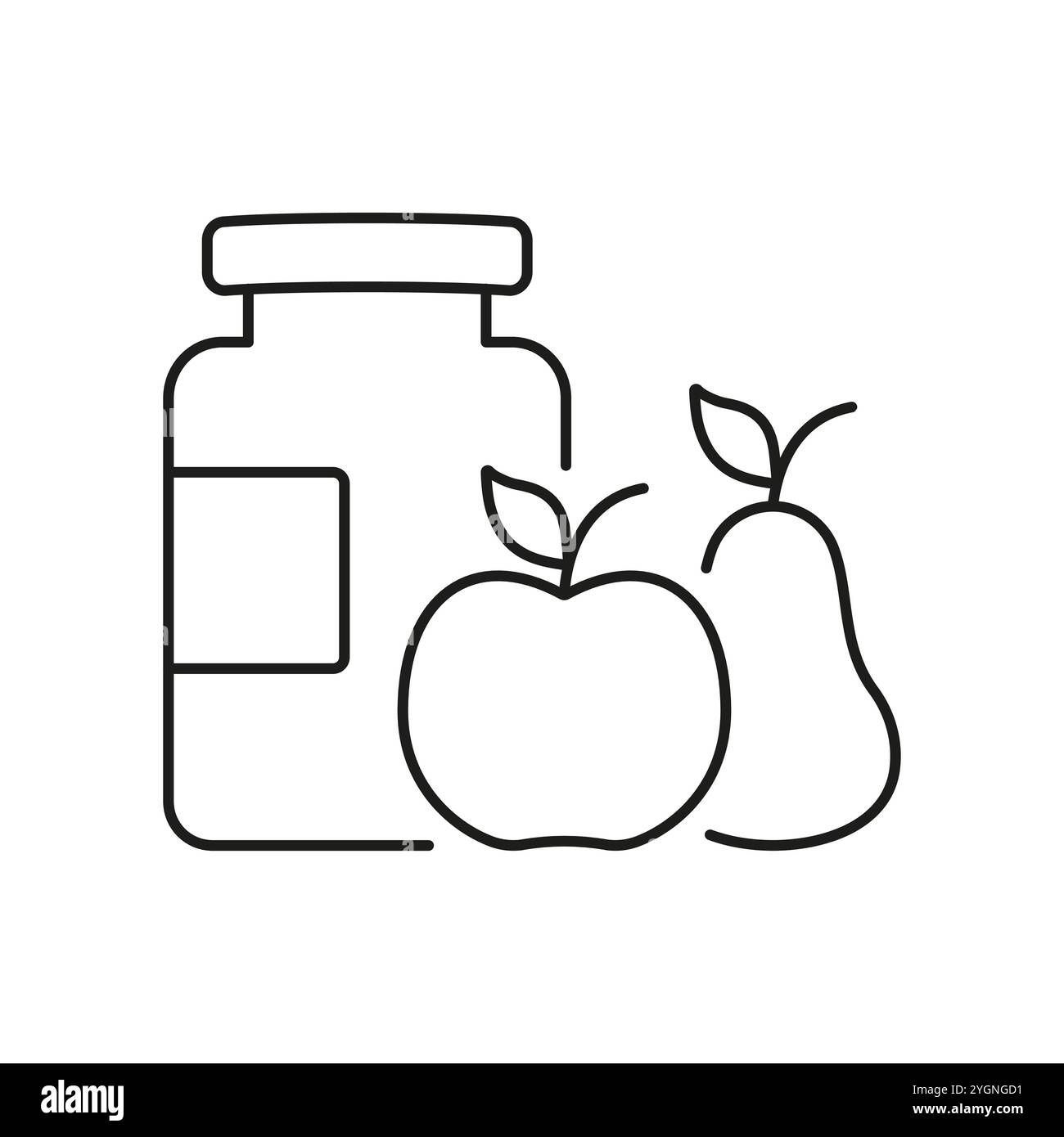 Bottle with Apple and Pear Line Icon, Dietary Supplements and Vitamins ...