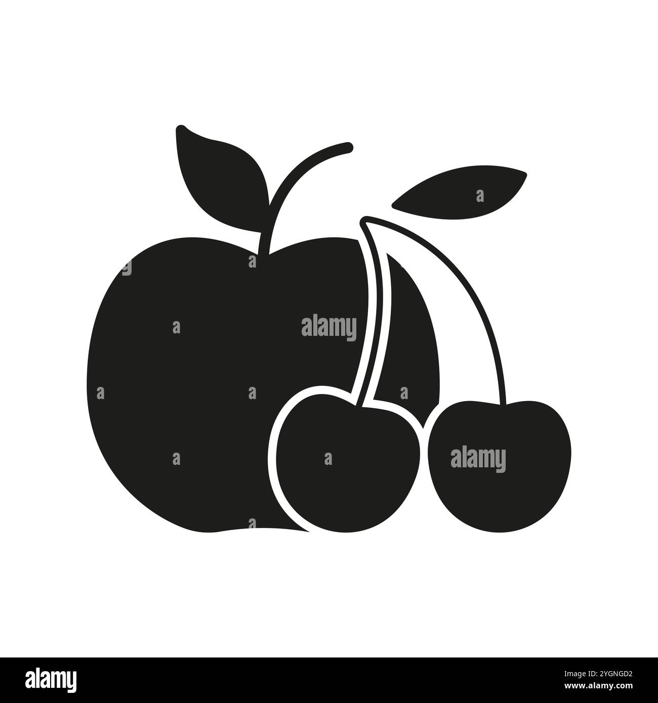 Fresh Produce With Apple And Cherry Silhouette Icon. Healthy Fruits And ...