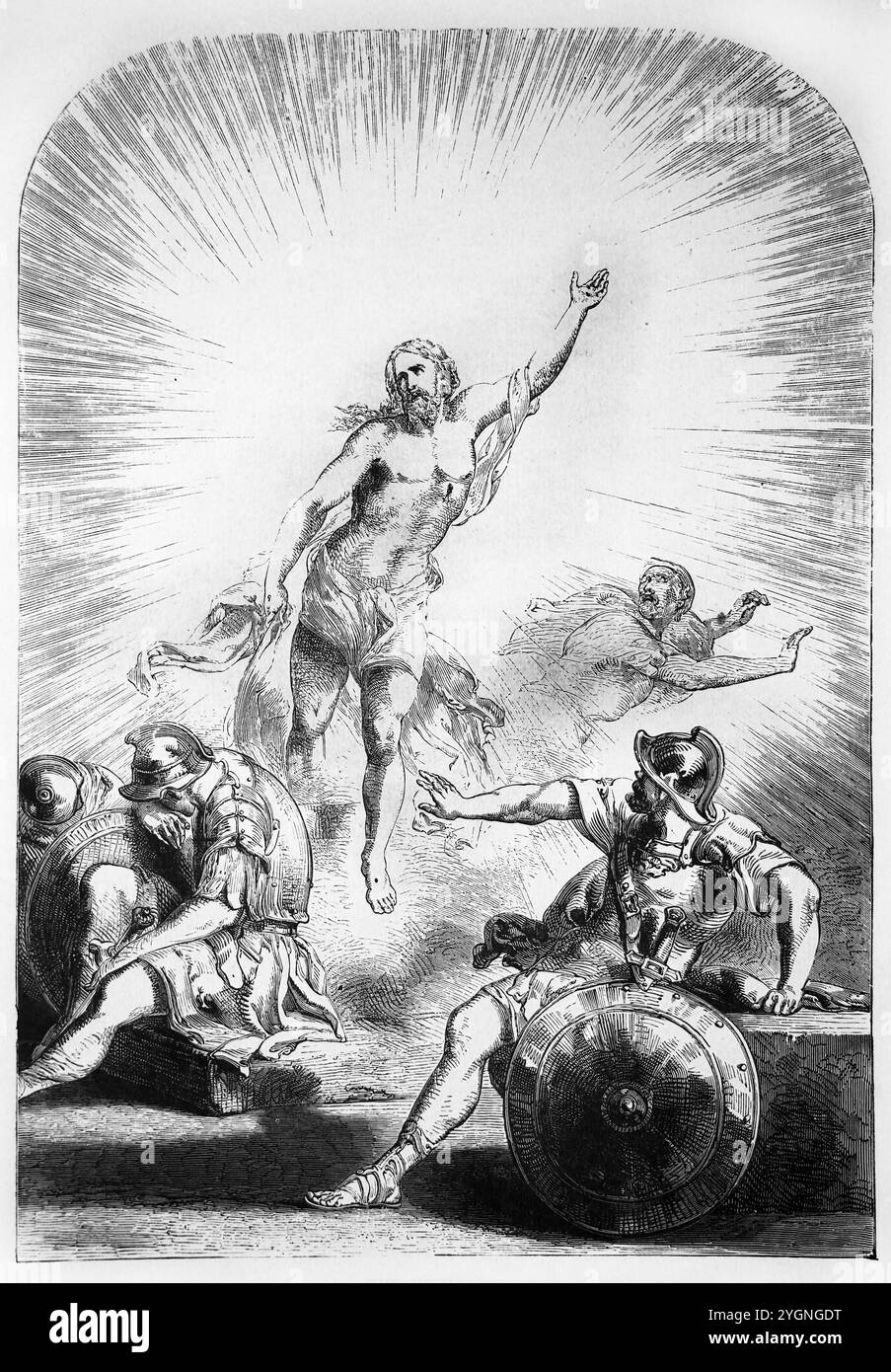 the Resurrection of Jesus Christ from his Tomb where a Roman Soldiers ...