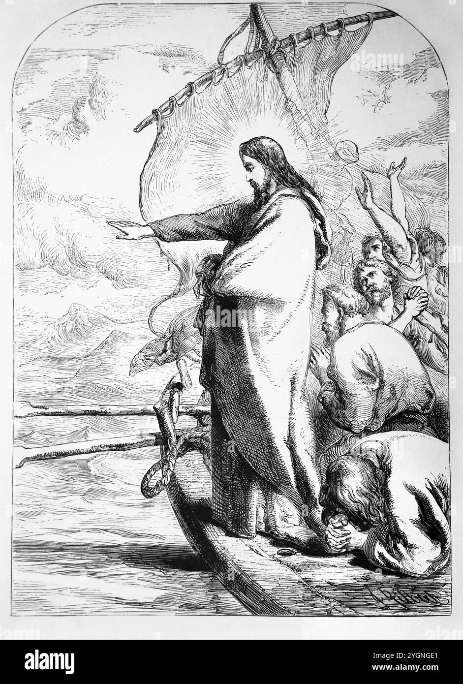 Illustration of Jesus Christ Stilling the Tempest (Gospel of Mark) in ...