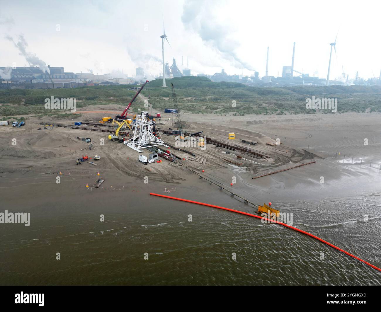 Connecting a seacable from an offshore windpark to an onshore power hub ...