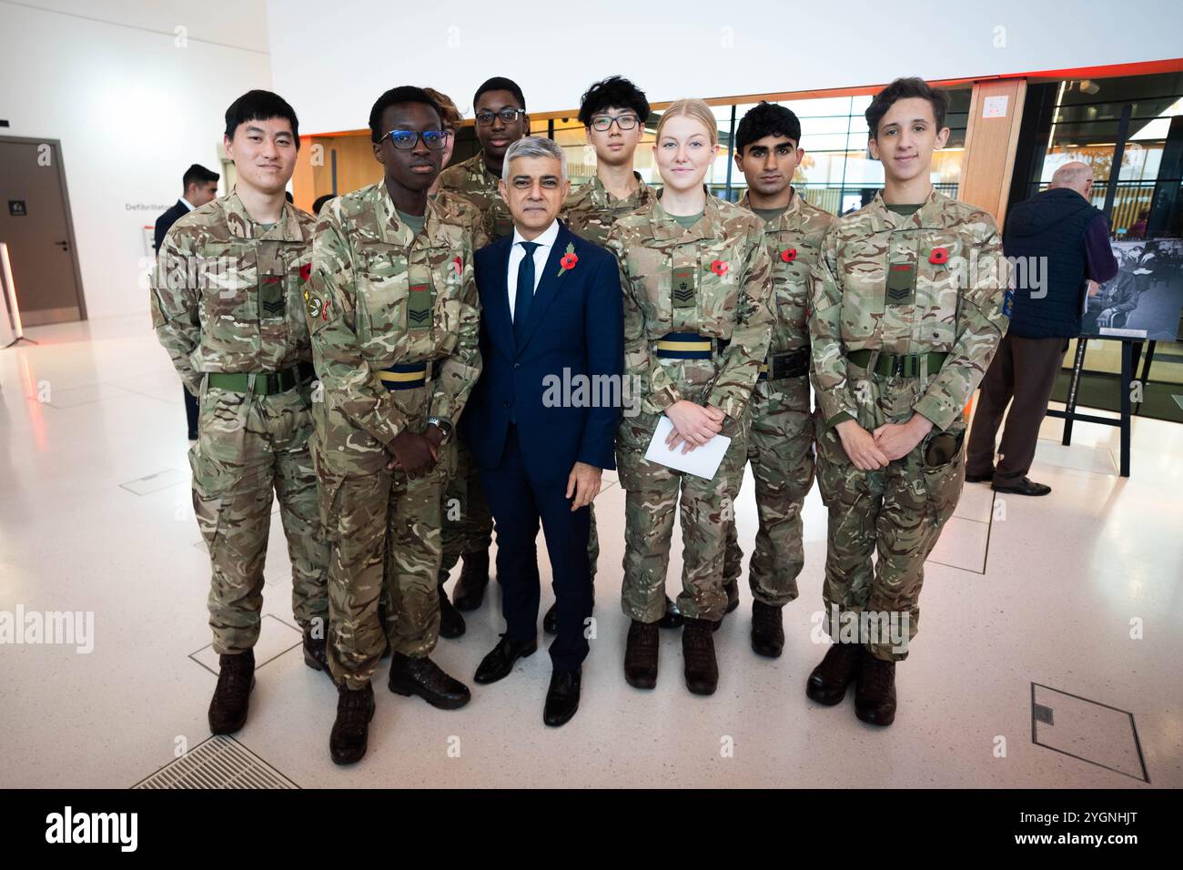 Mayor of London Sadiq Khan poses with member of Wilson's School CCF, as ...