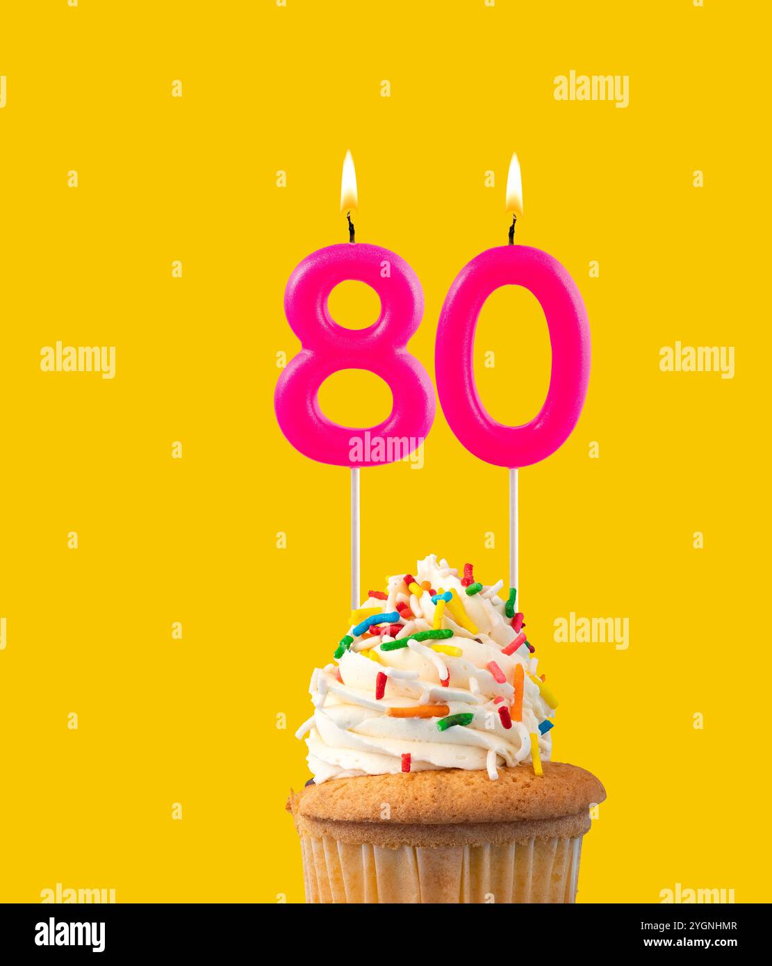 Number 80, Pink birthday candle - Cupcake birthday Stock Photo - Alamy