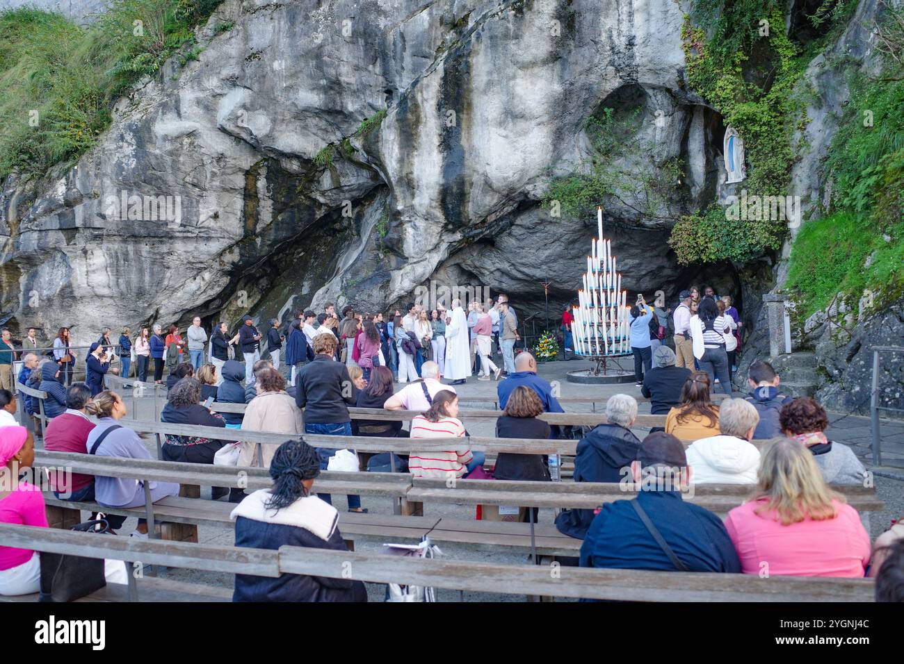Lourdes, France - 1 Nov, 2024: Pilgrims attend a mass service at the ...