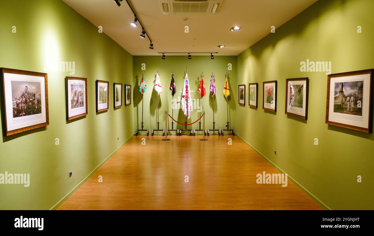 Jaca, Spain - 21 Sept, 2024: Military flags and memoribilia on display ...