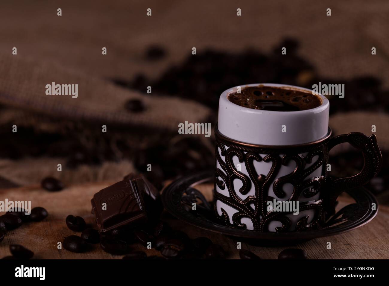 Gaziantep, Turkey. Coffey beans and traditional cups of coffee in a ...