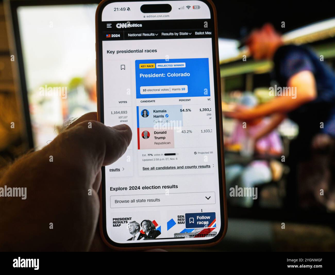 Paris, France - Nov 6, 2024: A smartphone displays CNN live 2024 ...