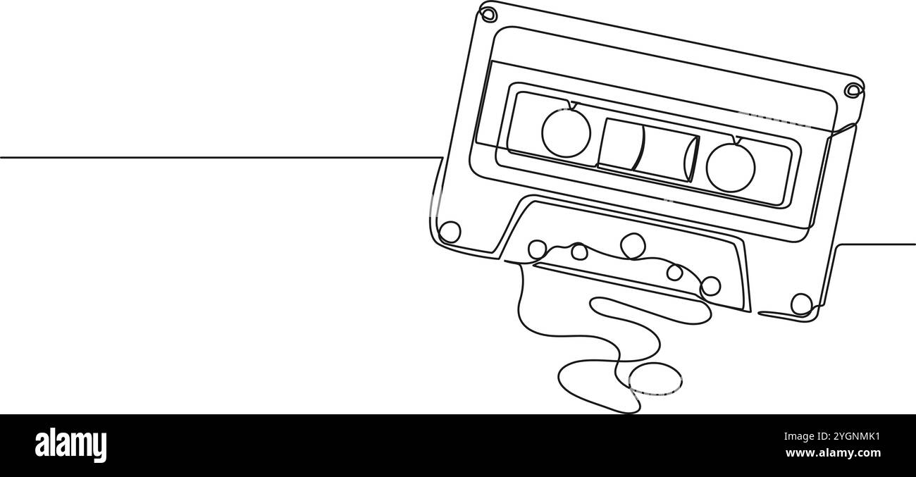 continuous single line drawing of audio cassette, line art vector ...