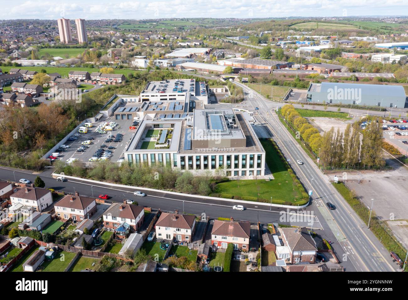 Aerial drone photo of the Police headquarters the city of Leeds west ...