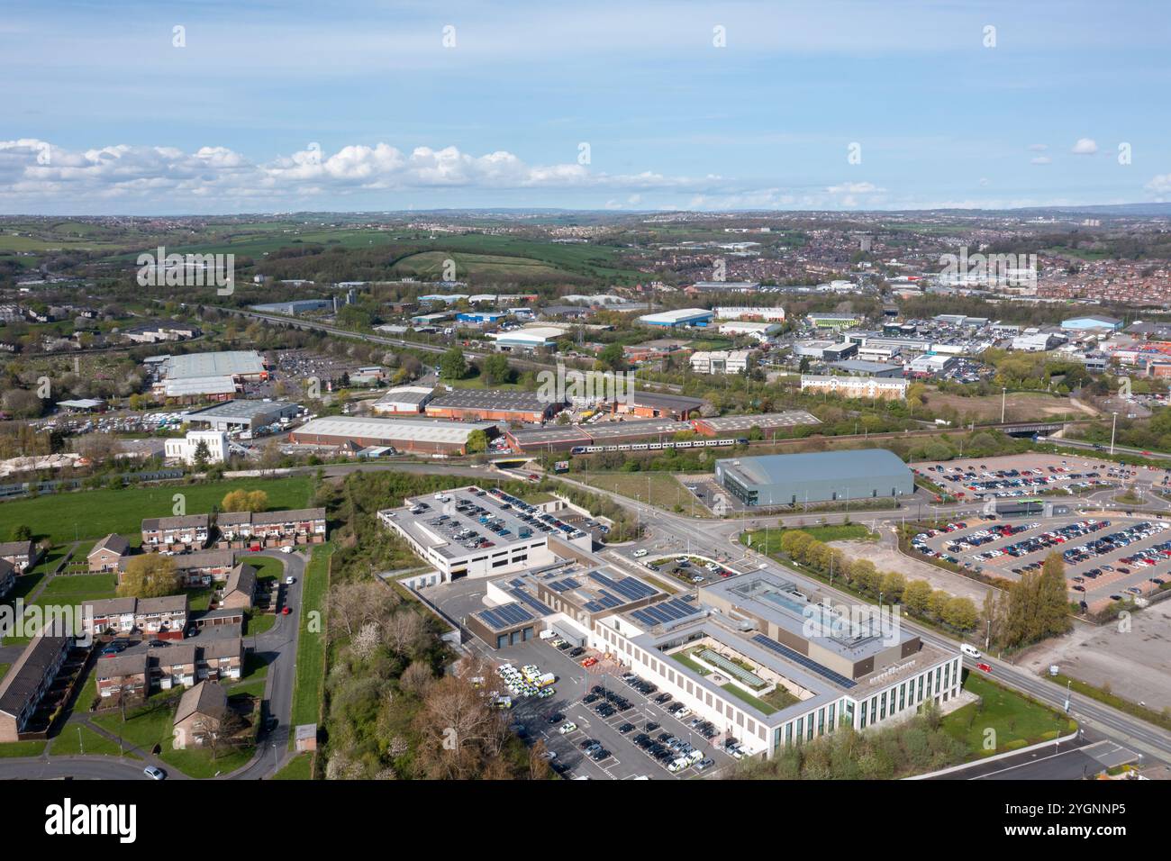 Aerial drone photo of the Police headquarters the city of Leeds west ...