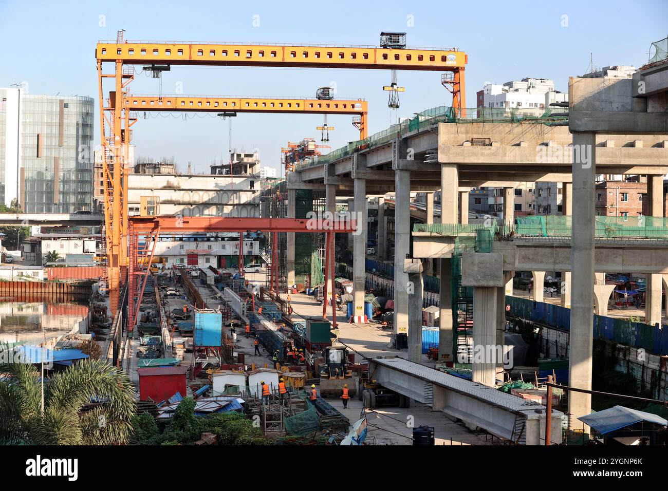 Dhaka, Bangladesh - November 08, 2024: Construction workers are working ...