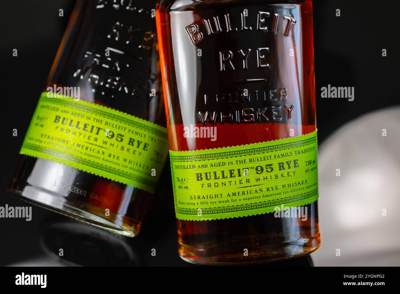 LONDON, UNITED KINGDOM - JUNE 12, 2024 Award-winning Bulleit 95 Rye pure rye whiskey with a ...