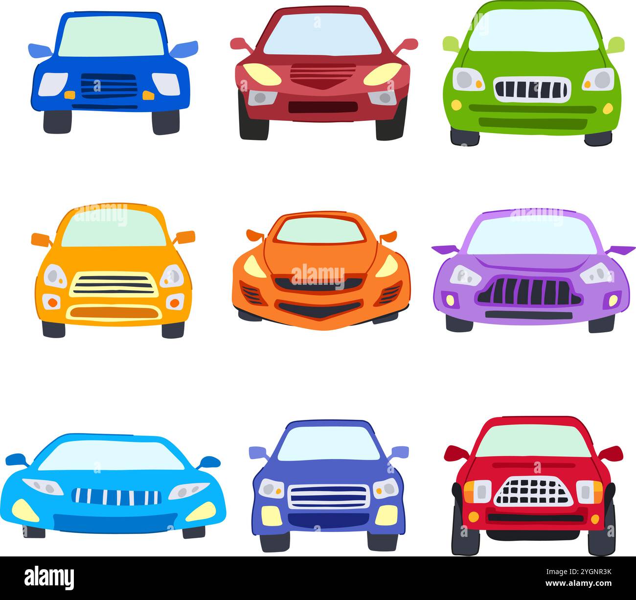 car front set cartoon. emblem fender, foglights badge, airbag ...