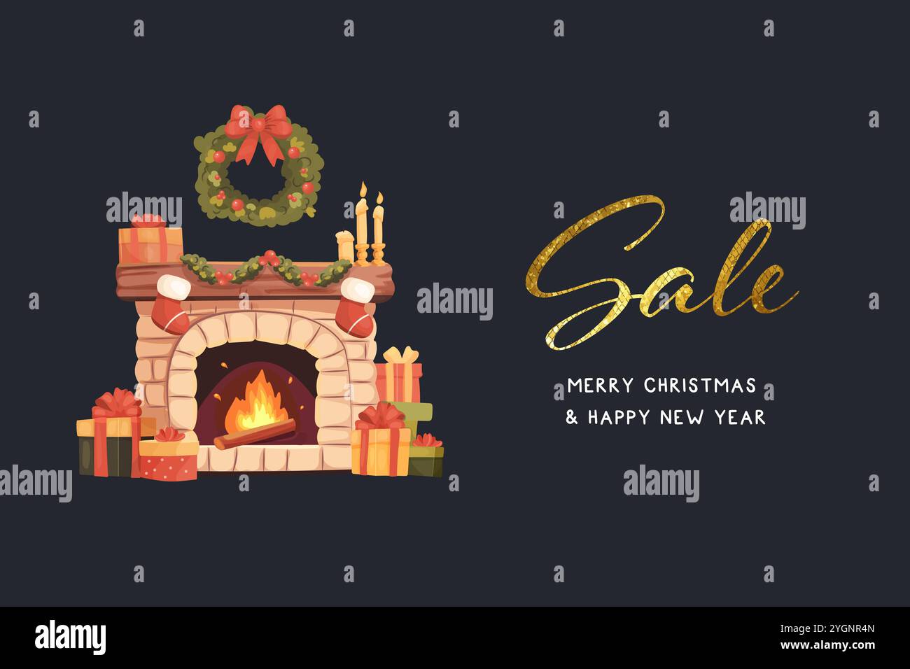 Christmas sale, banner with cozy illustration. Vector illustration ...