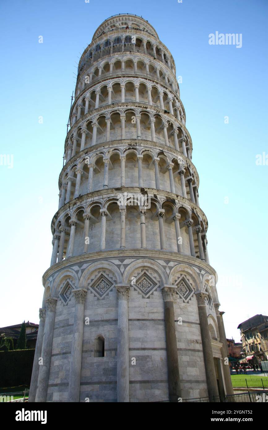 Low angle view of the leaning tower of pisa with its intricate ...