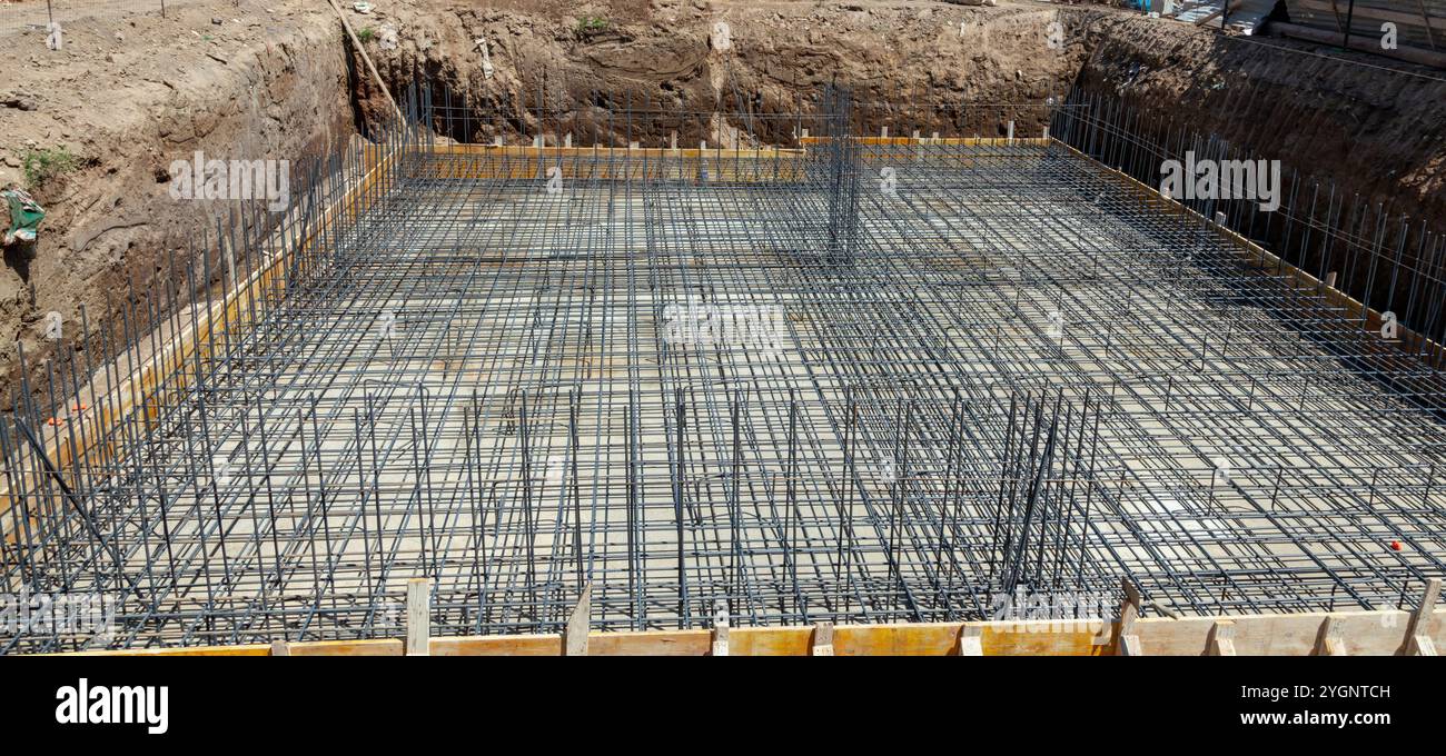 Metal reinforcement preparing concrete casting for house foundation ...