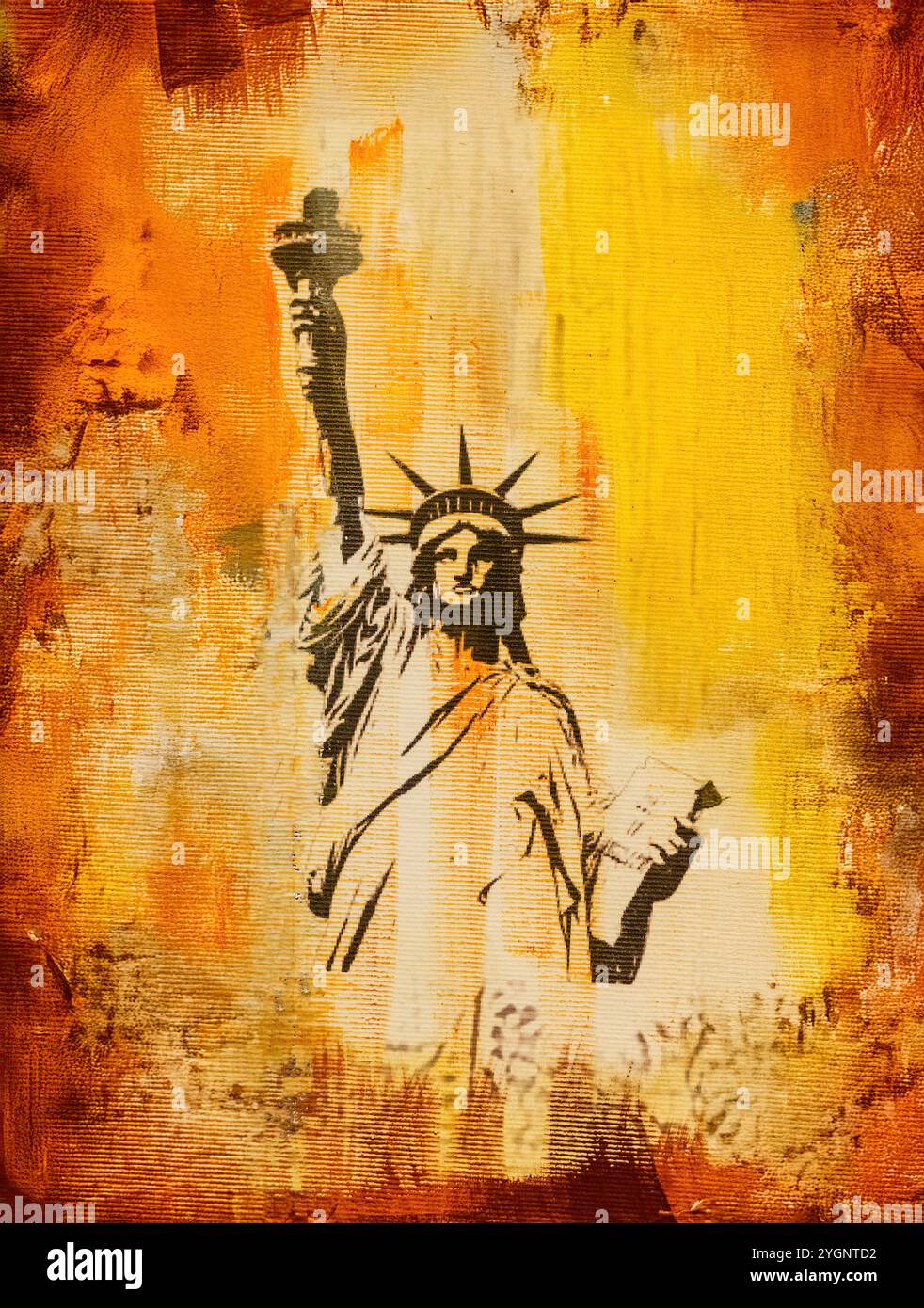 Painting of the statue of liberty on a textured hi-res stock ...