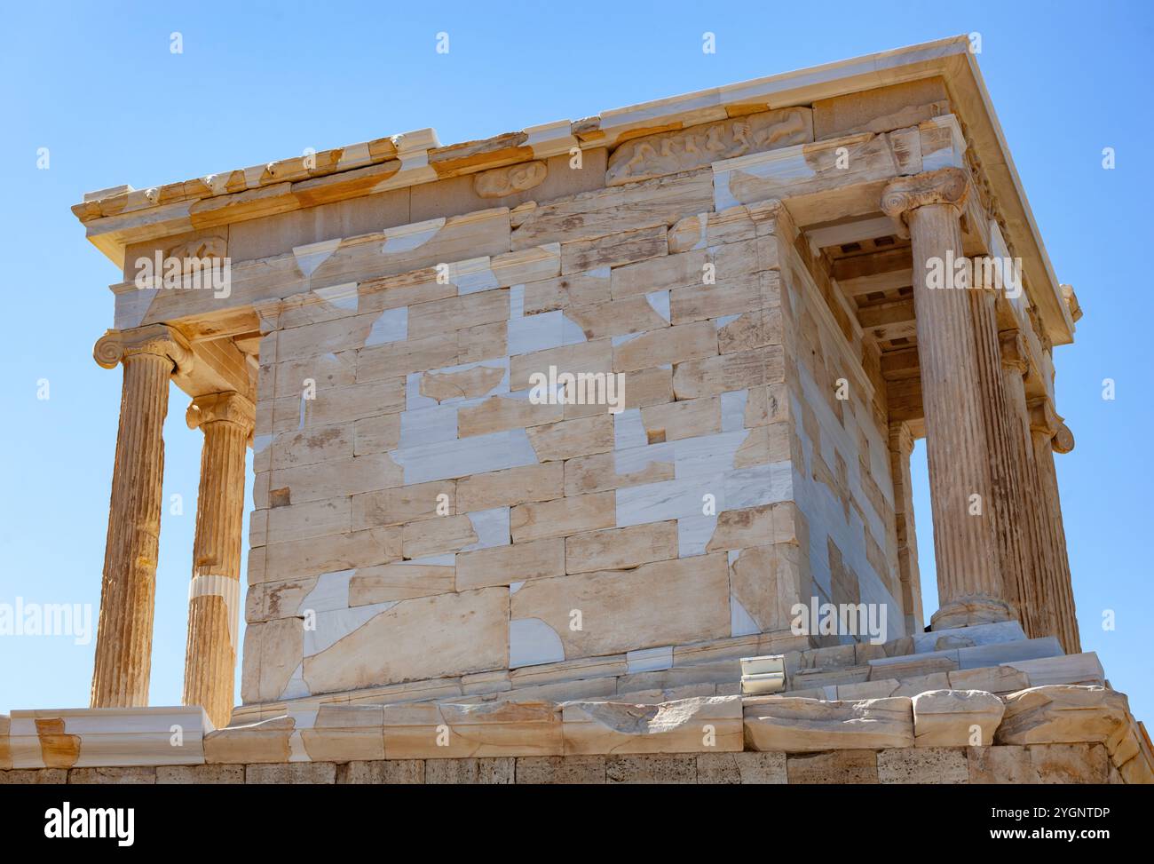 Close up view of erechtheion, ancient greek temple on acropolis hill, showcasing iconic ...