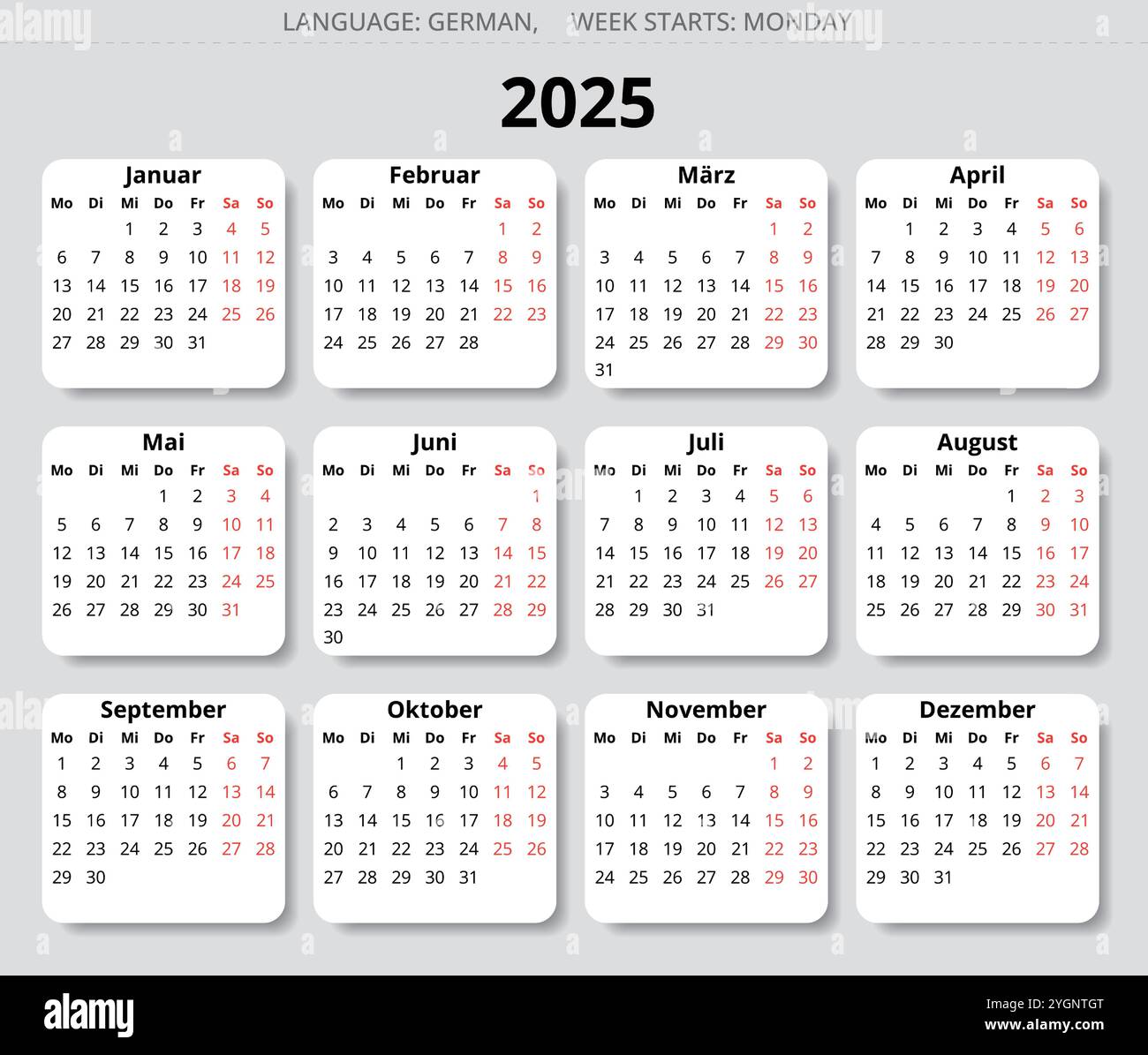 GERMAN business calendar. 2025 year. Vector illustration for Germany ...