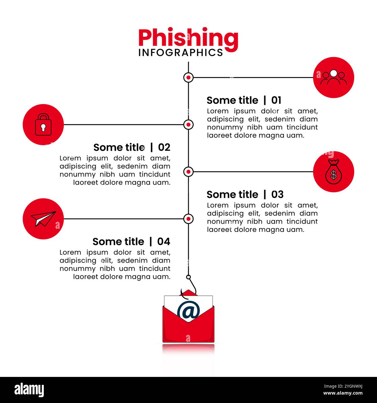 Infographic template with icons and 4 options or steps. Phishing. Can be used for workflow ...