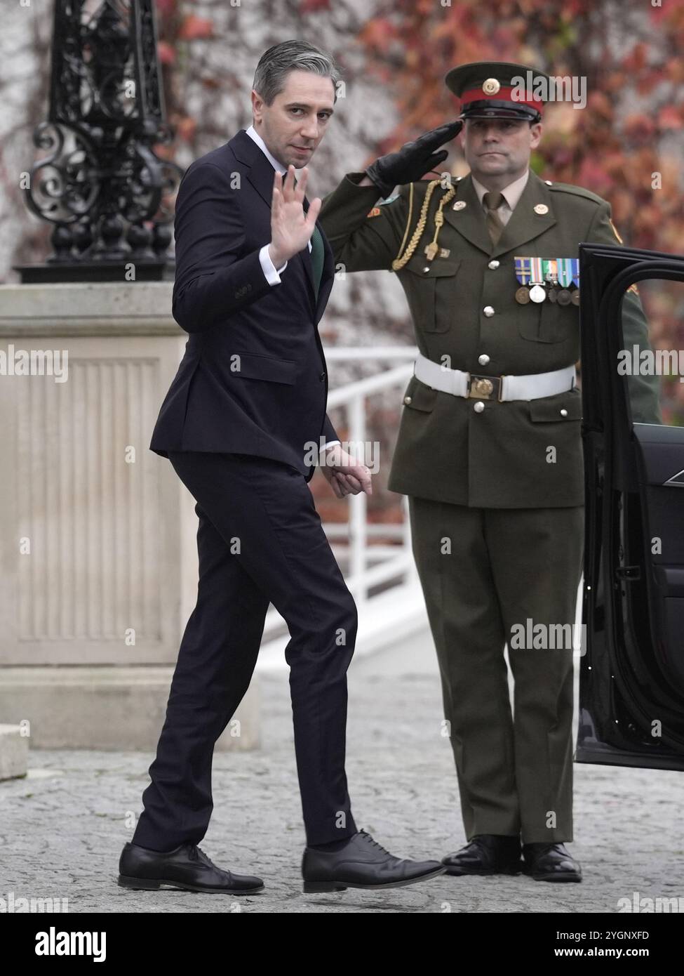 Taoiseach Simon Harris leaves Aras an Uachtarain in Dublin, after ...