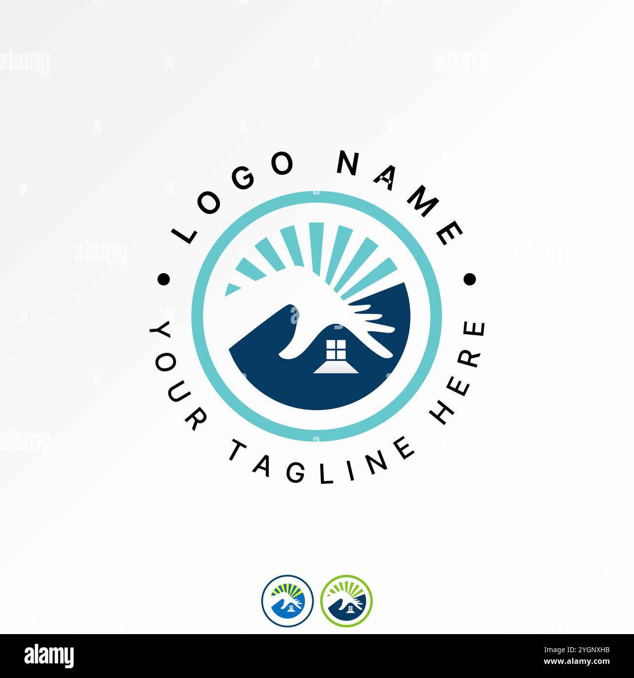 Logo design graphic concept abstract creative premium vector stock hand assurance roof house sun ...