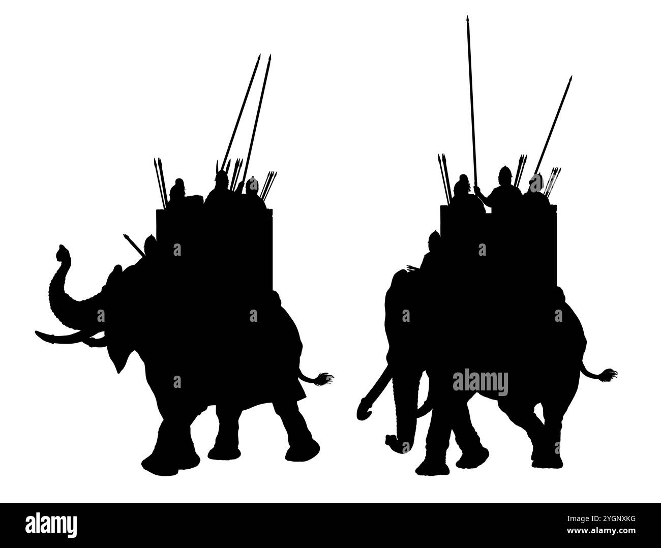 Carthaginian war elephant with crew. Historical black silhouette ...