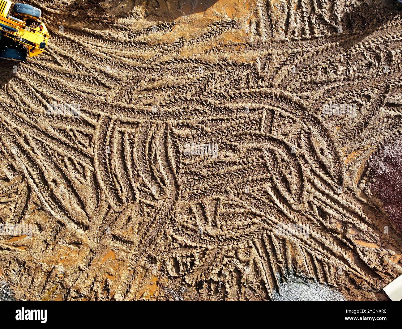 Aerial drone view of tyre patterns in mud Stock Photo - Alamy