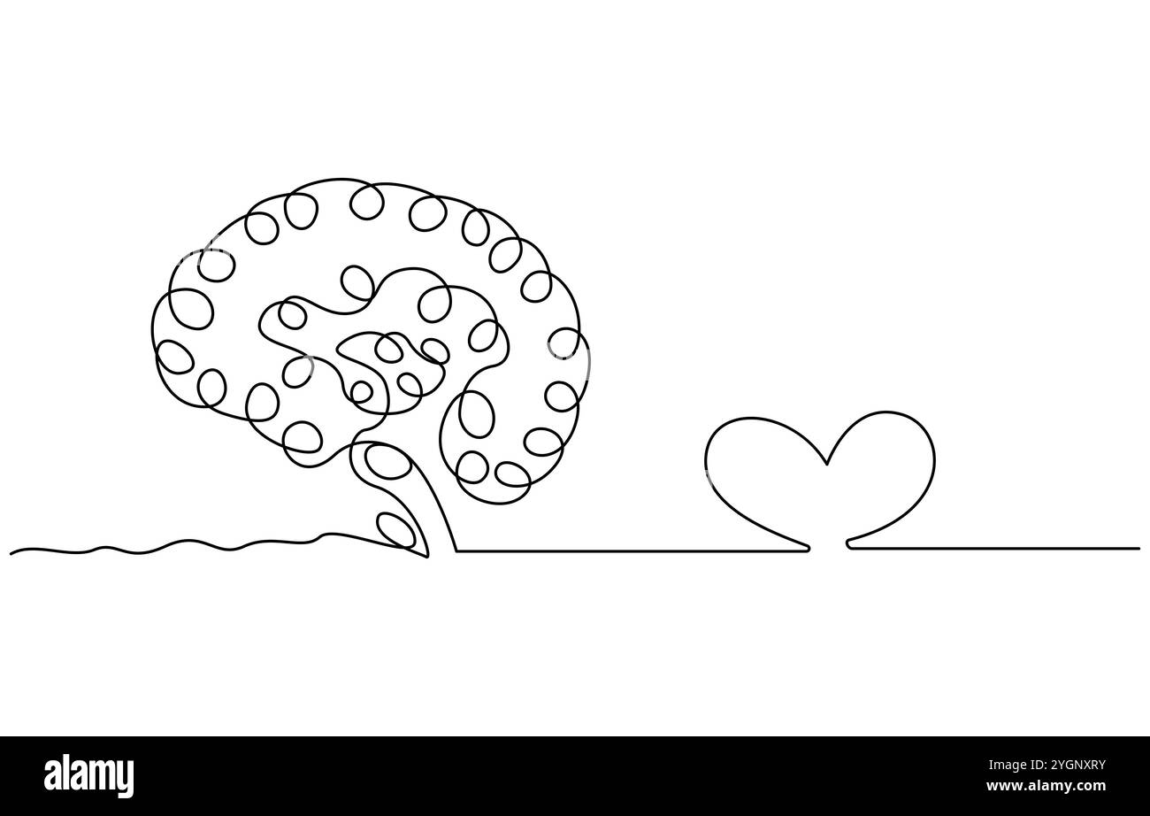 Continuous one line drawing of human brain. Hand drawn minimalism style ...