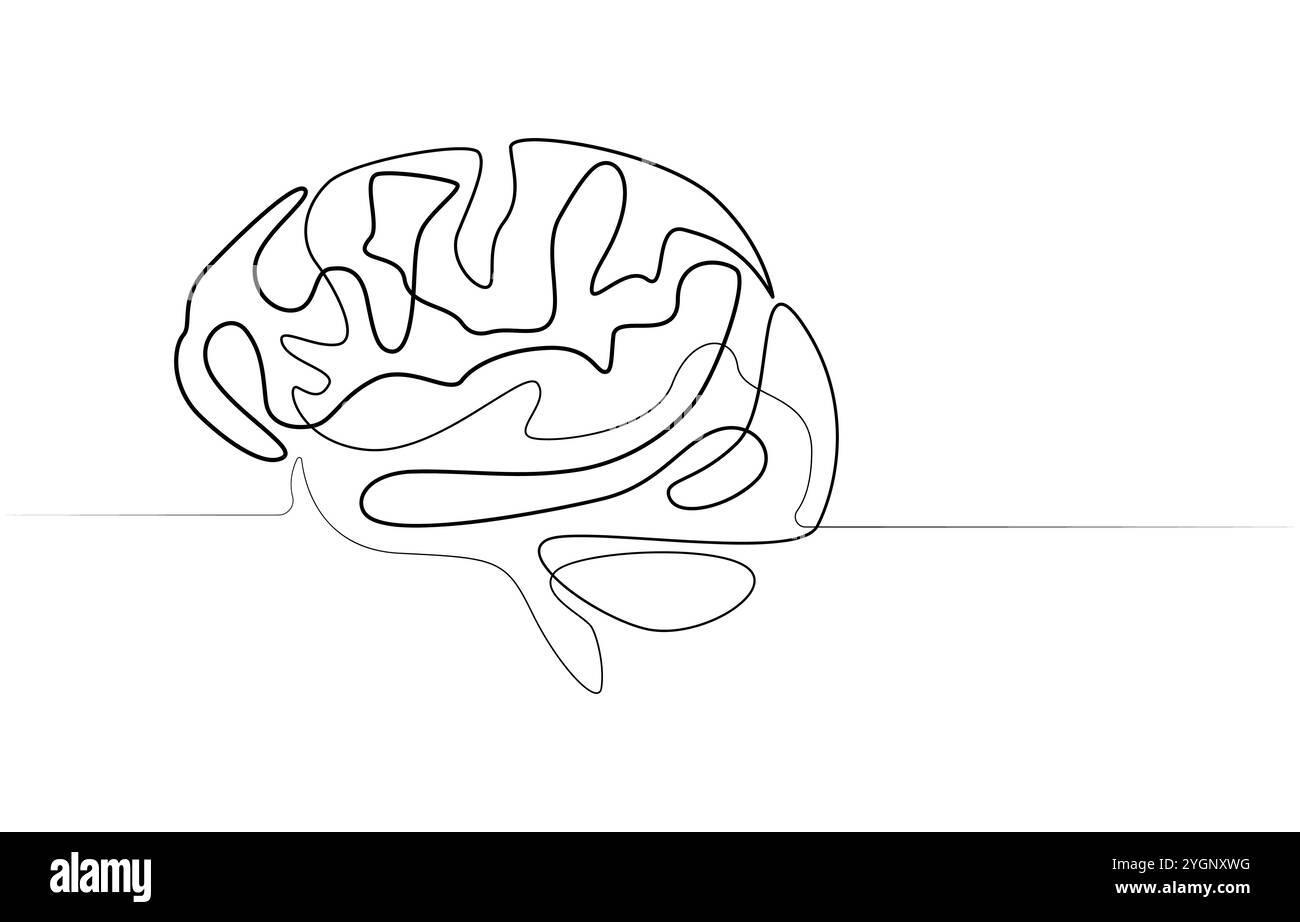 Continuous one line drawing of human brain. Hand drawn minimalism style ...