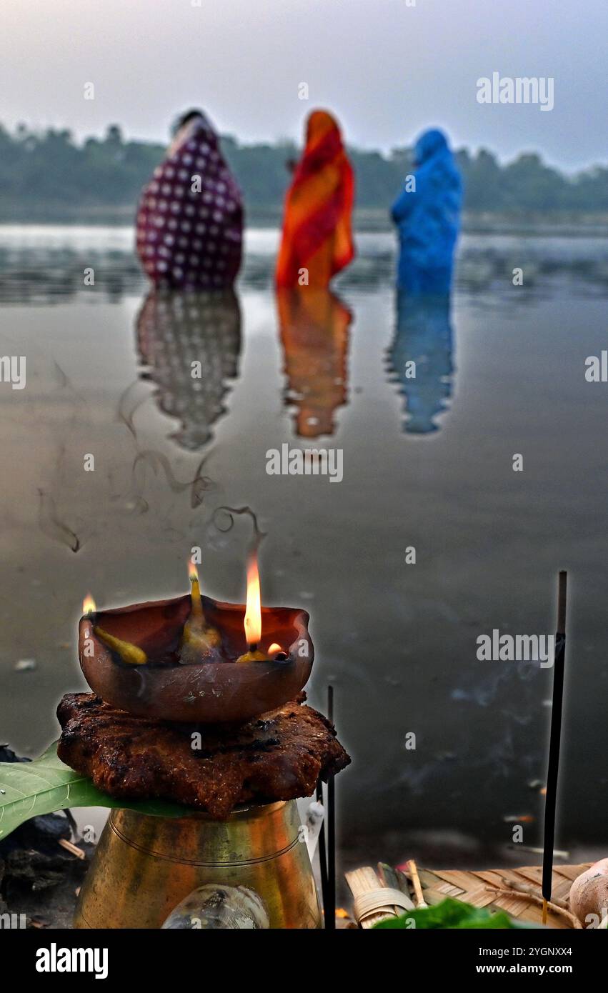 Hindu devotees are performing ritual on the occasion of Chhat puja at ...