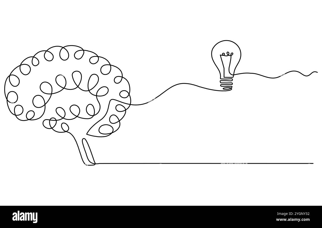 Continuous one line drawing of human brain. Hand drawn minimalism style ...