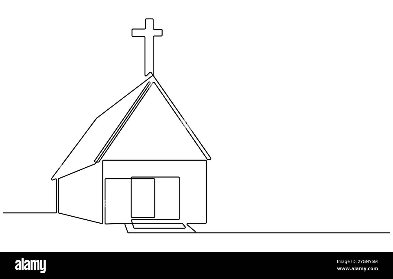 continuous single drawn one line church painted by hand picture ...