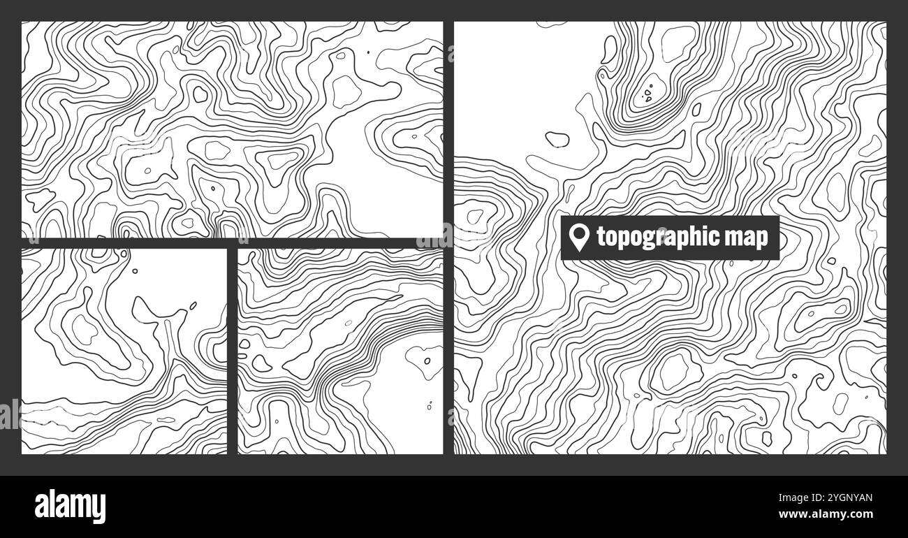 Colorful topographic map sets with contour lines. Geographic terrain ...