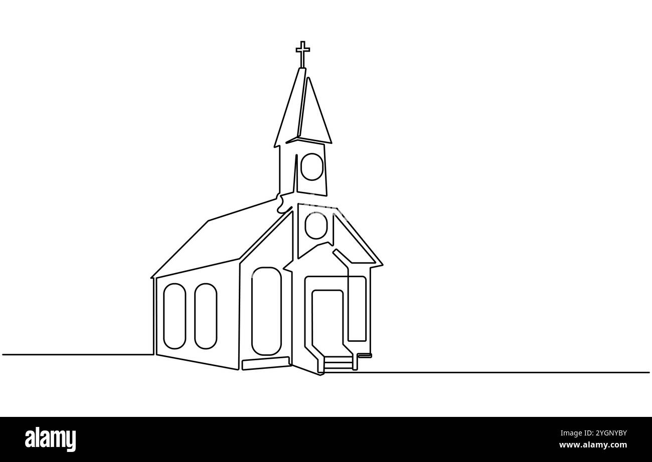continuous single drawn one line church painted by hand picture ...